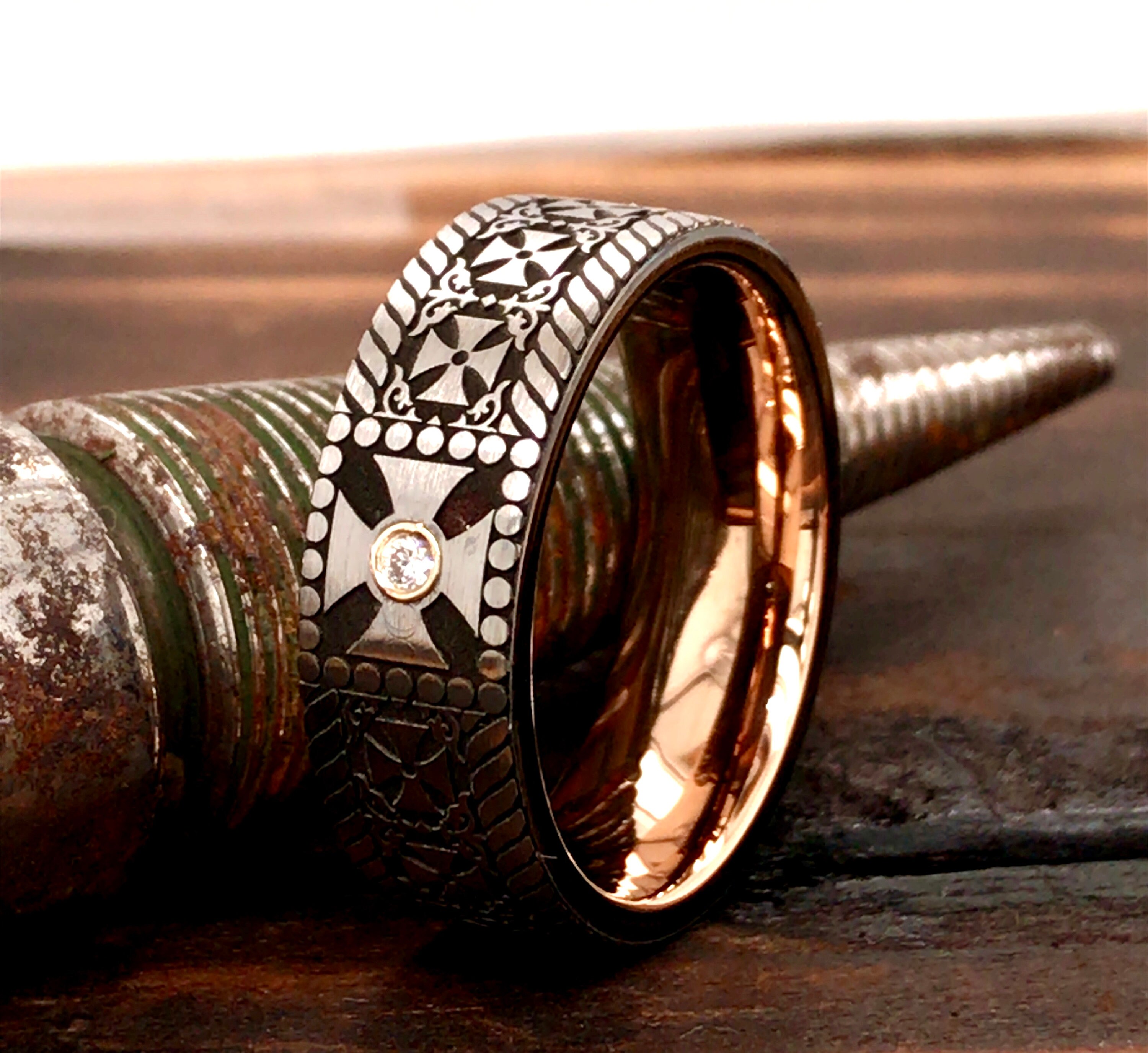 Tungsten Ring Mens Tungsten Ring Iron Cross Ring Wedding - Etsy