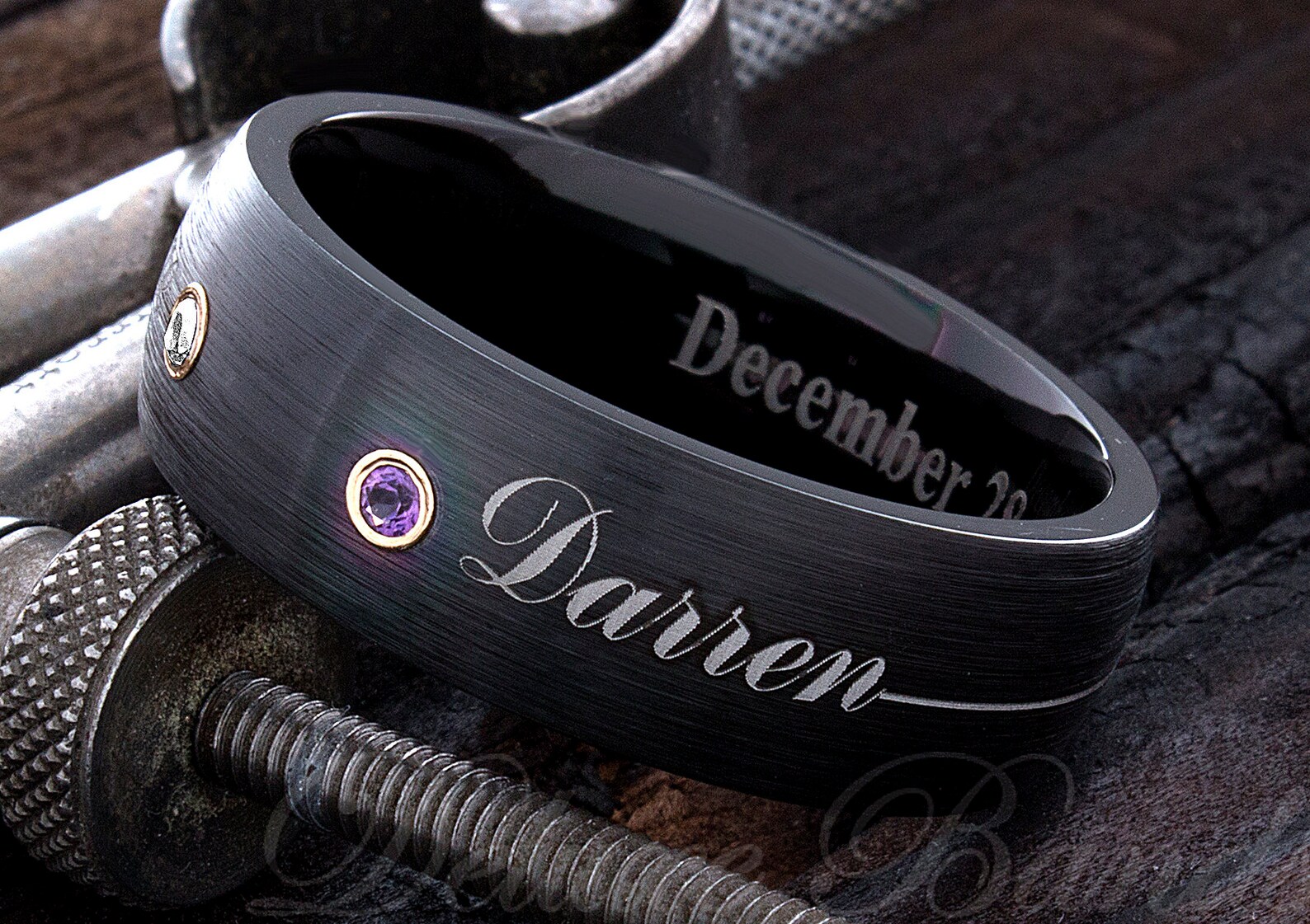 Engraved Wedding Band Custom Name Ring Gemstones Wedding | Etsy