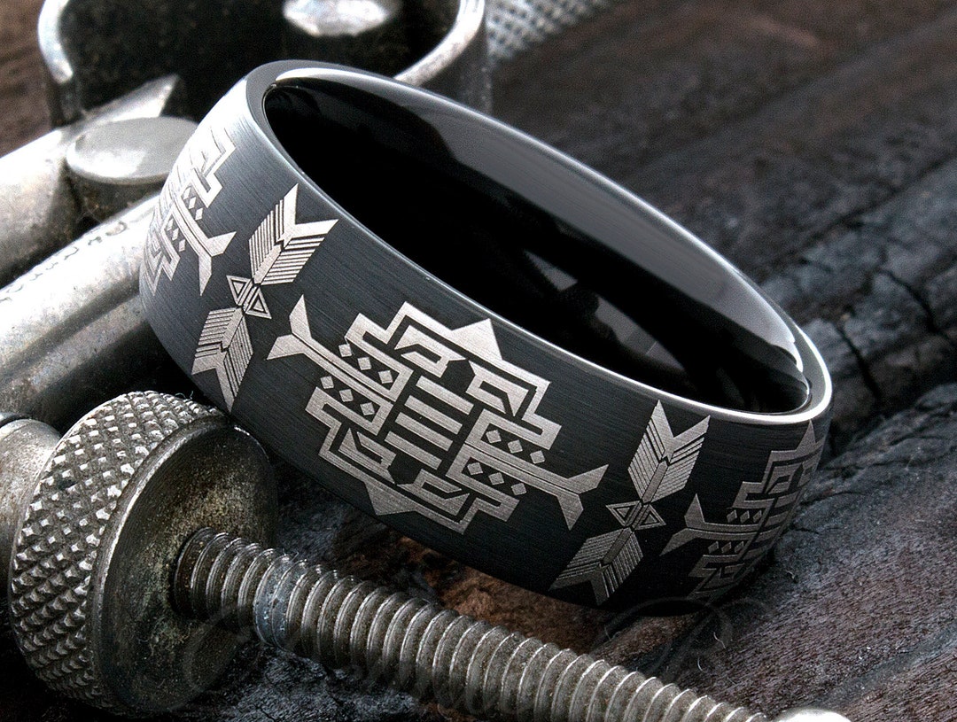 Native American Ring, Engraved Tungsten Ring, Southwestern Ring, Men's ...