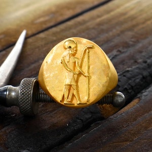 14k Gold Egyptian Ring Gold Signet Ring Ancient Egyptian Ring Men's ...