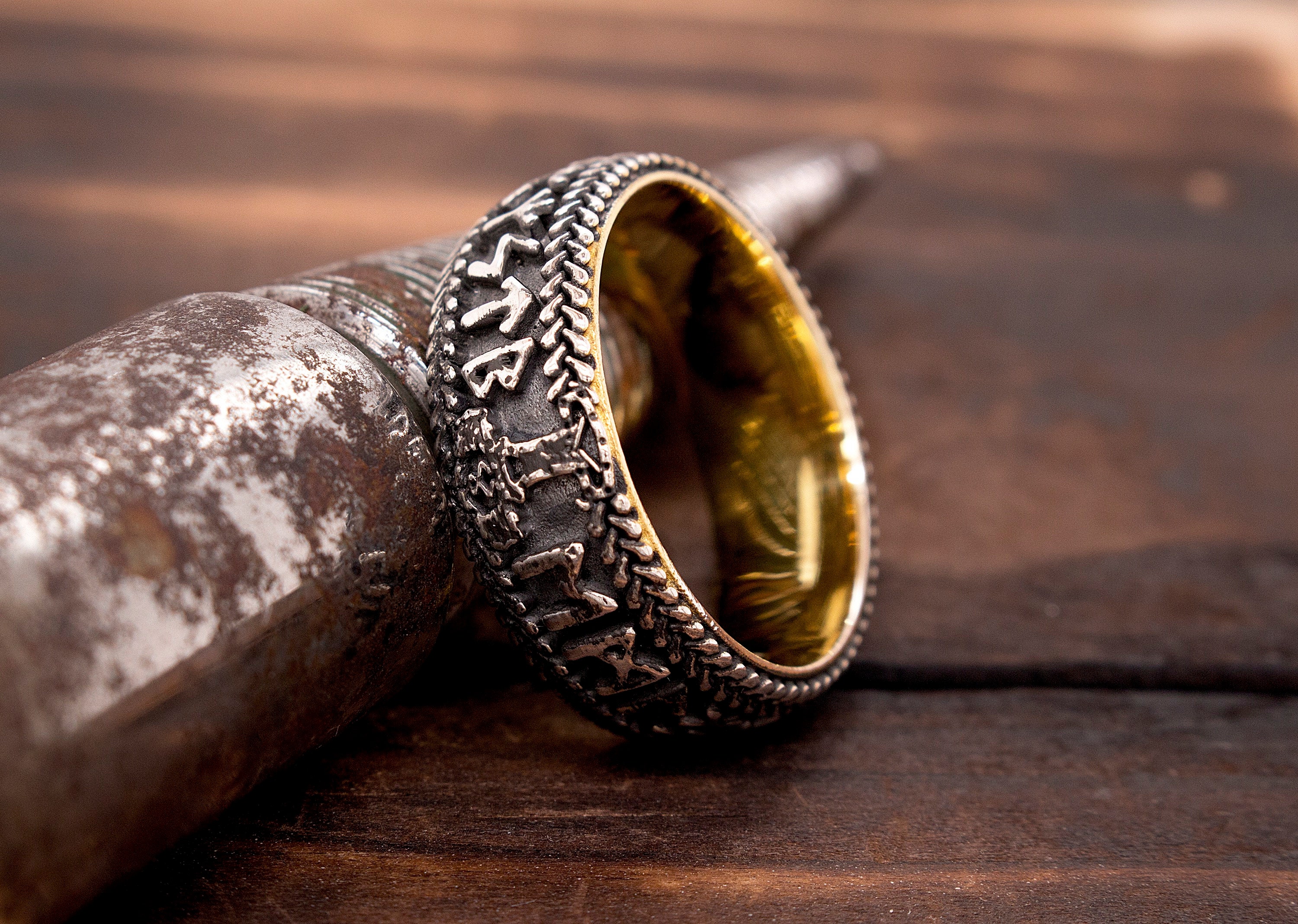 Two Tone Silver Gold Viking Ring Viking Runes Ring Norse - Etsy