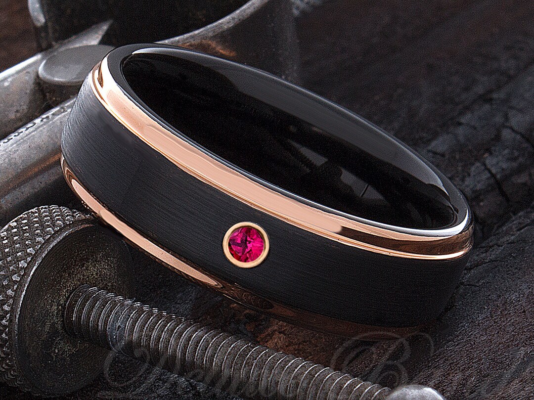 Ruby Tungsten Ring - Mens Tungsten Ring - Wedding Ring for Him ...