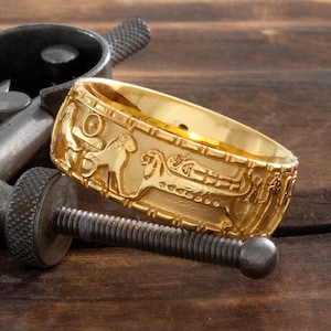 Egyptian Gold Ring, Hieroglyphic Ring, Ancient Ring, Cartouche Ring ...
