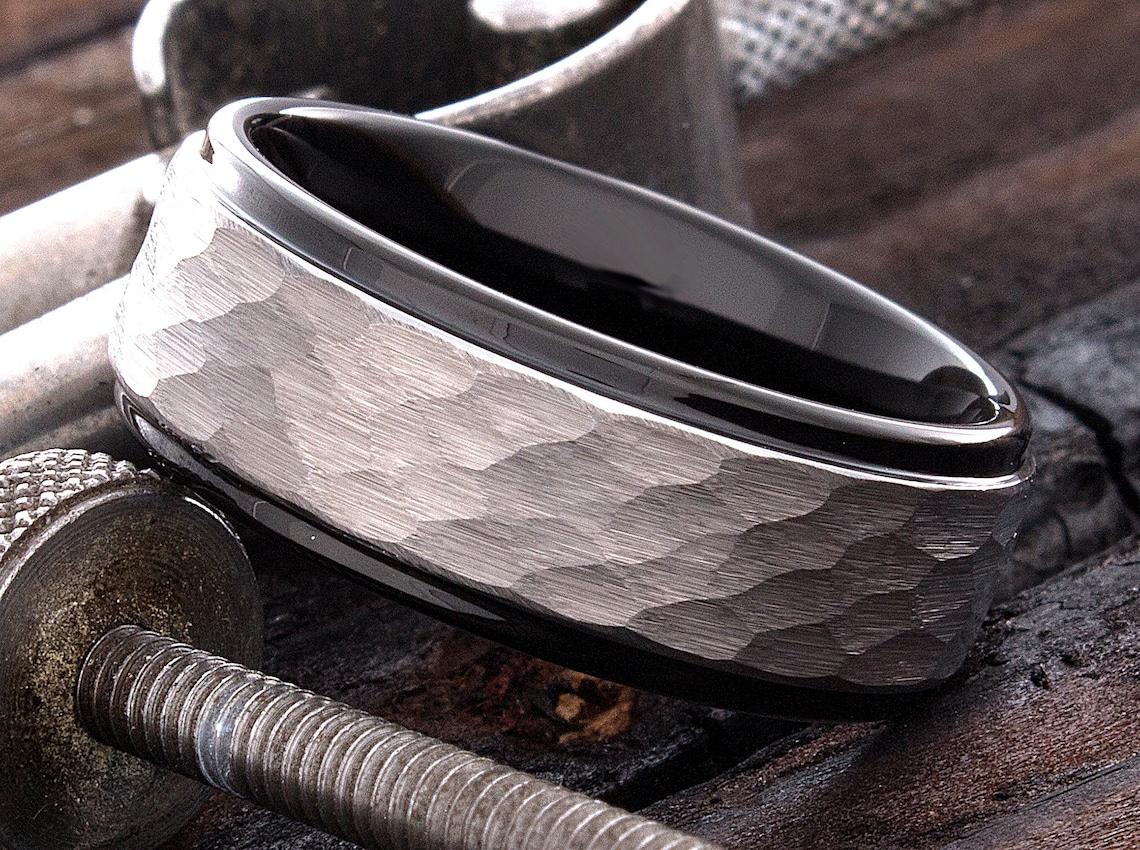 Black Hammered Ring - Tungsten Ring - Wedding Ring - Tungsten Band ...