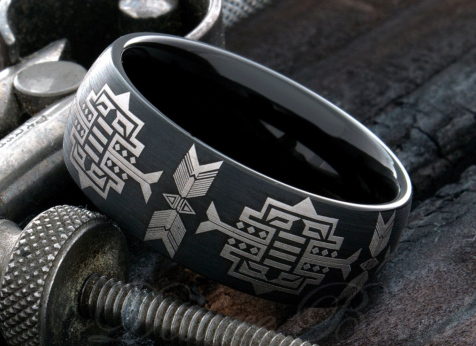 Native American Ring Engraved Tungsten Ring Southwestern | Etsy