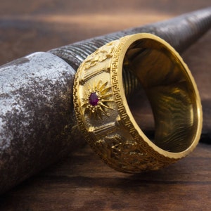 Alexander the Great Ring, Solid 14k Gold Ring, Men's Wedding Ring ...