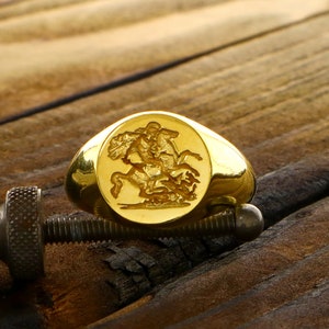 St George Dragon Slayer Ring, Saint George Ring, Wax Seal Signet Ring ...
