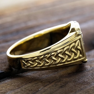 Welsh Celtic Dragon Gold Signet Ring, Celtic Braid Ring, Heraldic ...