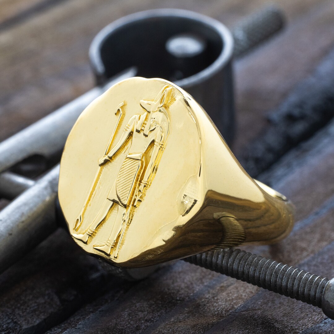 Ancient Egyptian Anubis Gold Signet Ring for Him and Her, Custom Unique ...