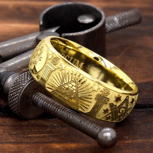 Gold Masonic Ring, Men's Gold Masonic Ring, Mason Ring, Freemason Ring ...