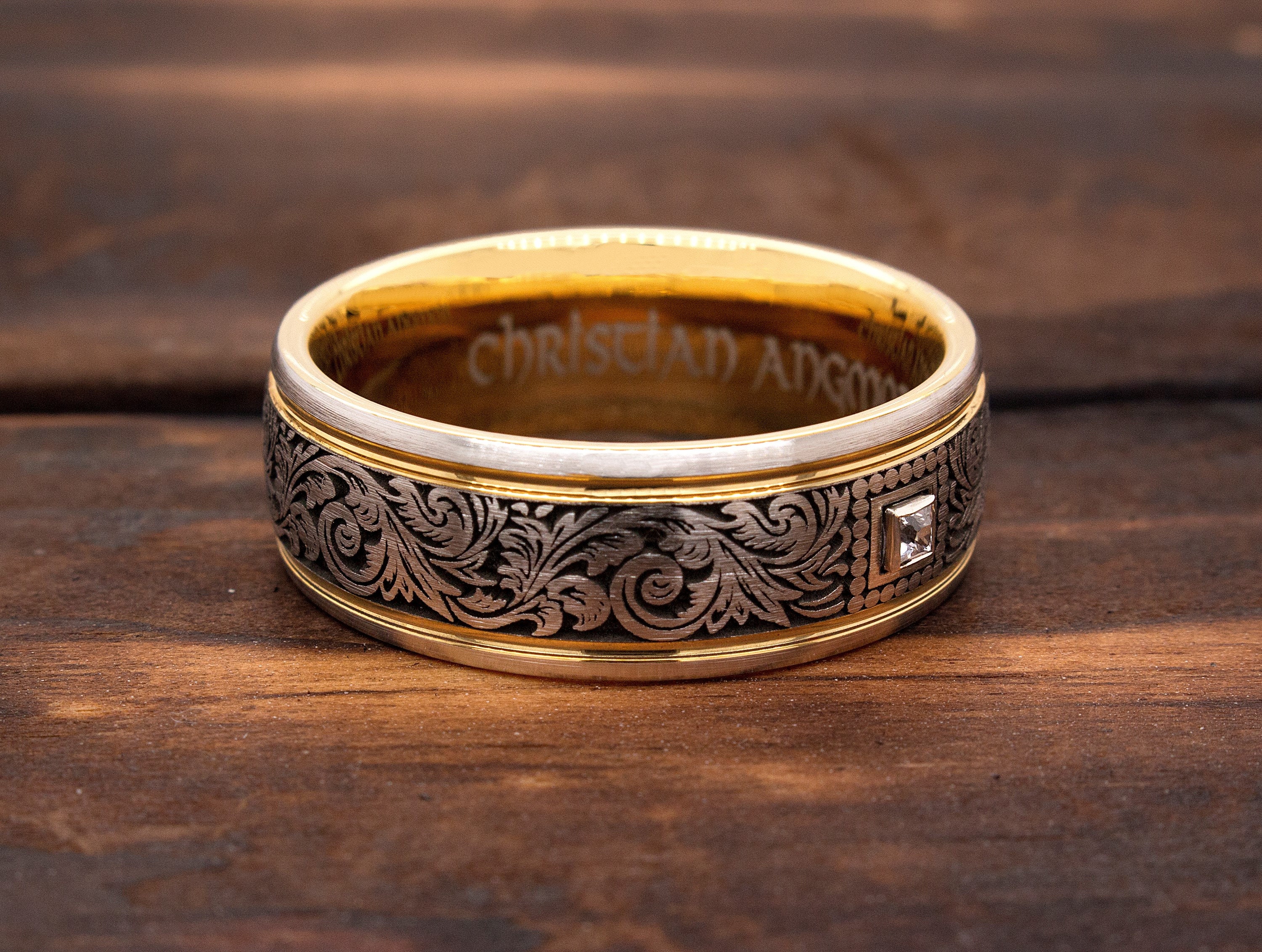Cobalt Ring, Men's Cobalt Ring, Diamond Wedding Band, Diamond Victorian ...