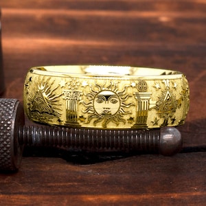 Gold Masonic Ring, Men's Gold Masonic Ring, Mason Ring, Freemason Ring ...