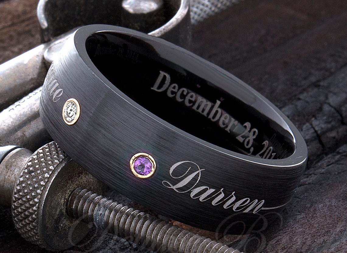 Engraved Wedding Band Custom Name Ring Gemstones Wedding | Etsy