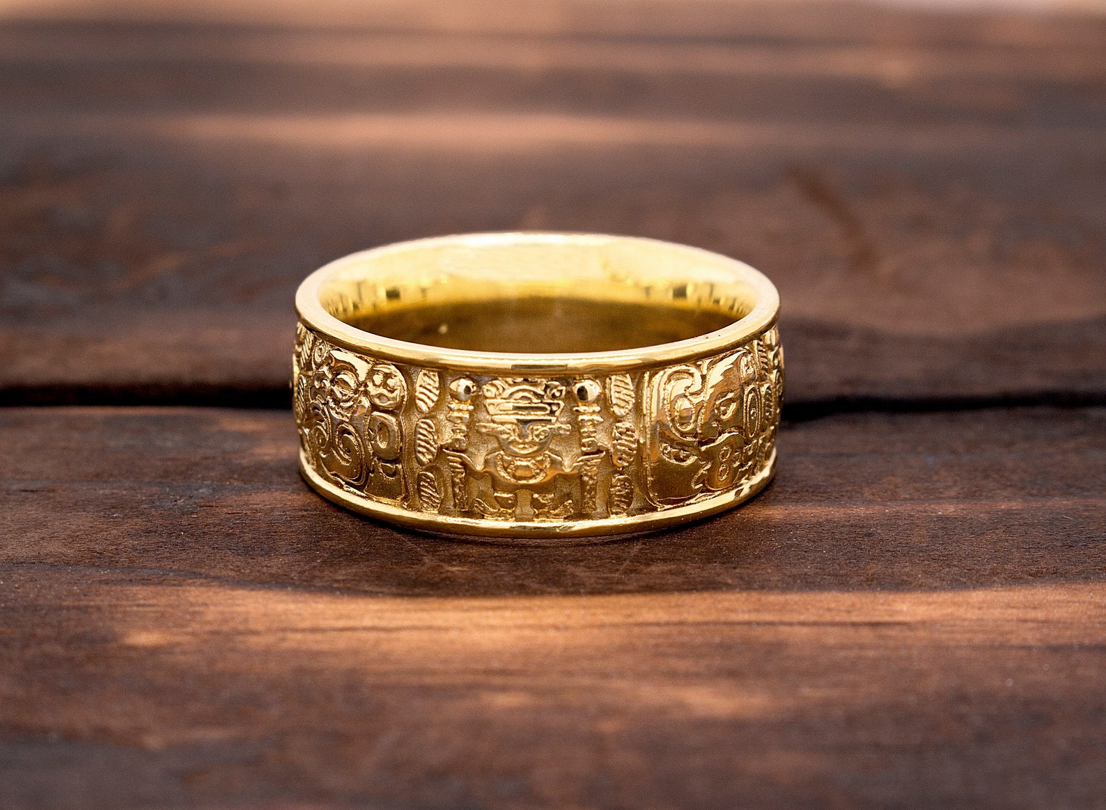 Gold Mayan Ring Ancient Ring Men's Wedding Band | Etsy
