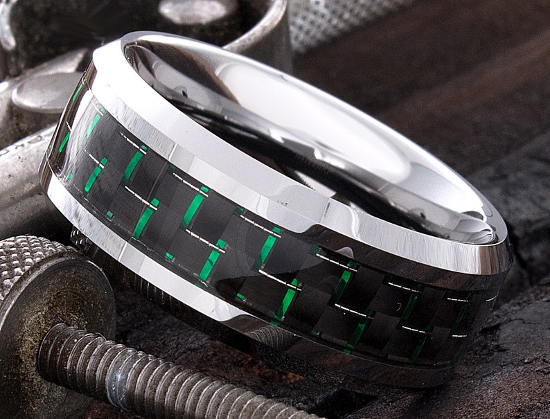 Tungsten Ring Green Carbon Fiber Green Tungsten Ring - Etsy