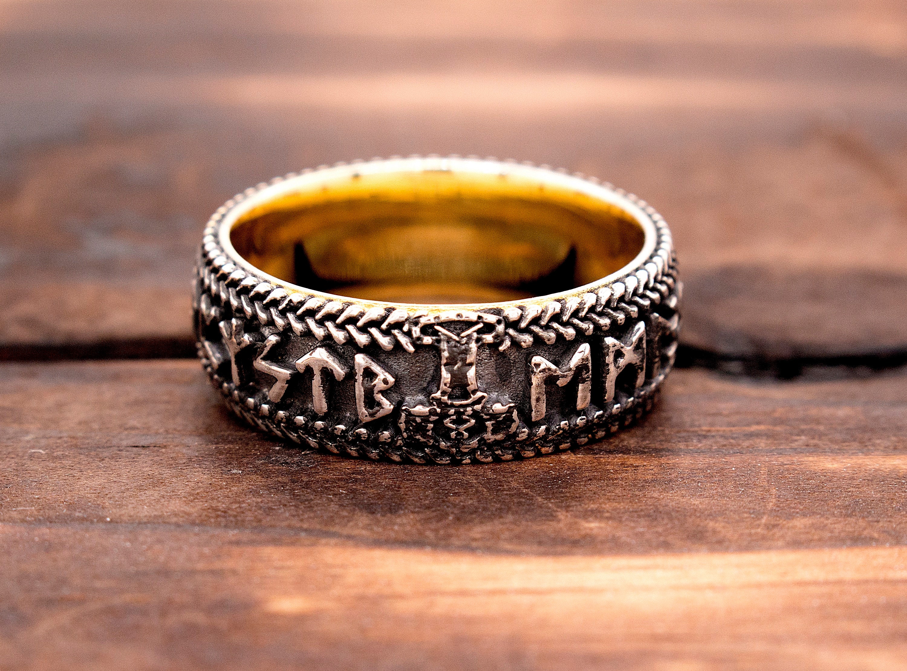 Two Tone Silver Gold Viking Ring Viking Runes Ring Norse - Etsy