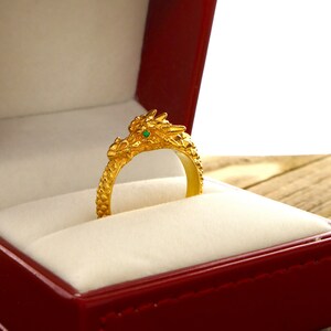 Dragon Ouroboros Ring, Emerald Eye Dragon Ring, 14k Solid Gold Ring ...