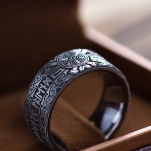 Viking Battle Ring With Shield and Axes, 9mm Tungsten Ring With Norse ...