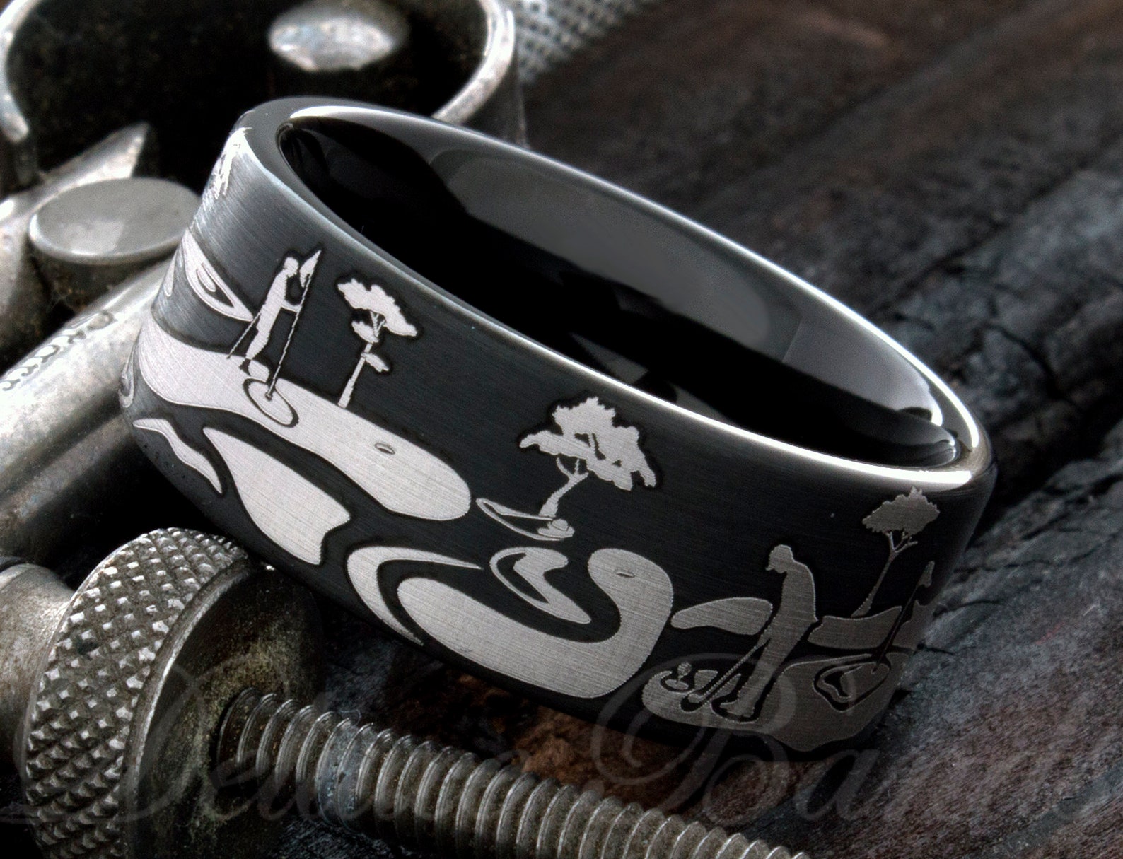 Golf Ring - Tungsten Ring - 9mm Black Tungsten Ring - Mens Wedding Band ...