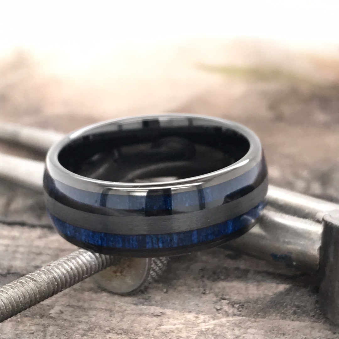 Black Blue Ring, Blue Inlay Tungsten Ring, 8mm Tungsten Rings, Tungsten ...