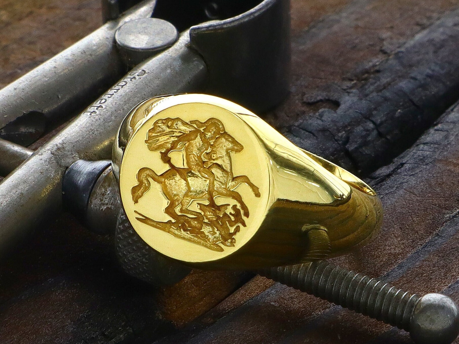 St George Dragon Slayer Ring, Saint George Ring, Wax Seal Signet Ring ...