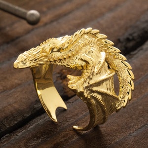 Solid Gold Dragon Ring, Mythological Fantasy Ring, Solid 14k Gold Ring ...