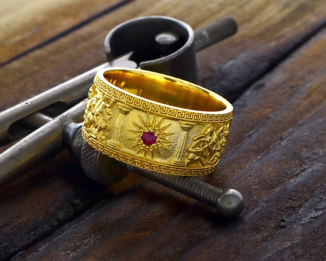 Alexander the Great Ring, Solid 14k Gold Ring, Men's Wedding Ring ...