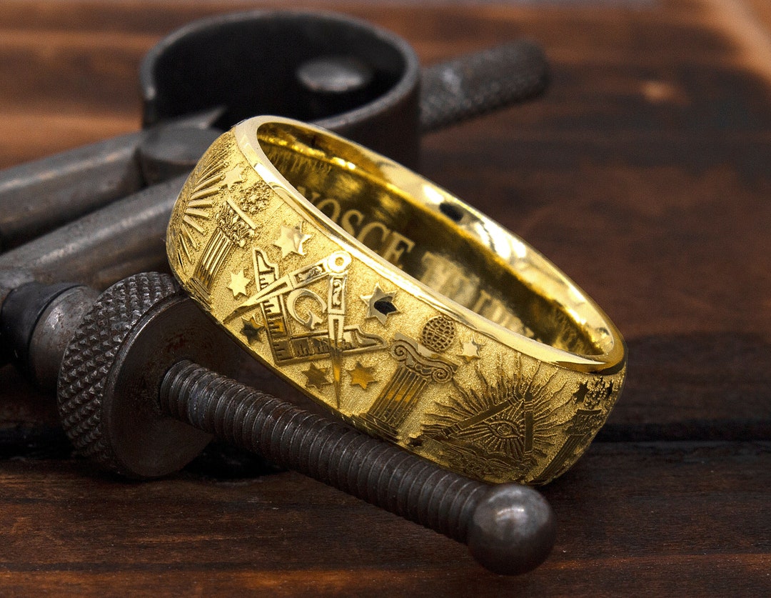 Solid 14k Gold Masonic Ring, Men's Gold Masonic Ring, Freemason Ring ...