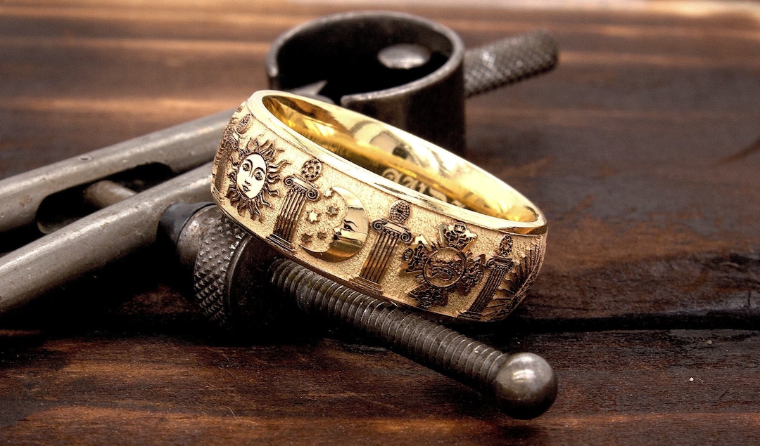 Masonic Ring, Men's 14k Gold Masonic Ring, Mason Ring, Freemason Ring ...