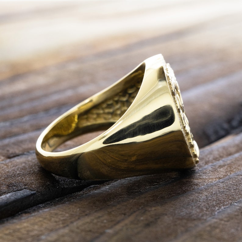 Janus Solid Gold Signet Ring, 14k Yellow Gold Signet Ring, Handmade ...