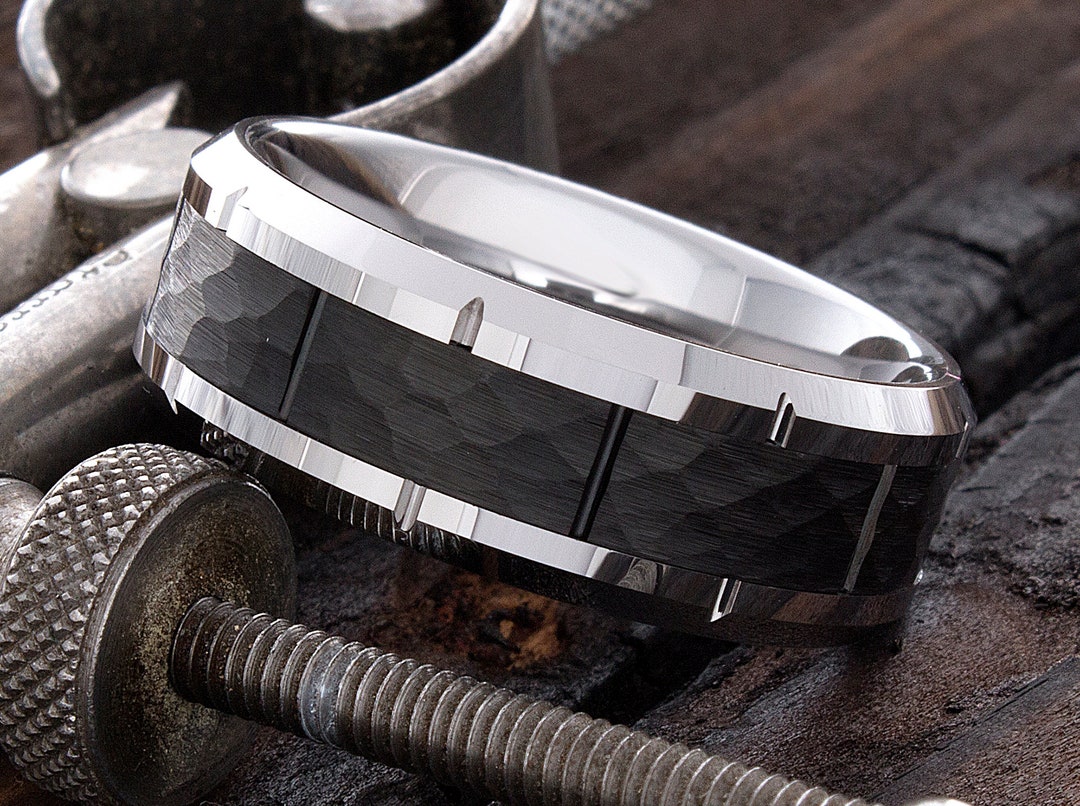 Hammered Tungsten Ring, Tungsten Wedding Band, Mens Wedding Ring, Mens ...