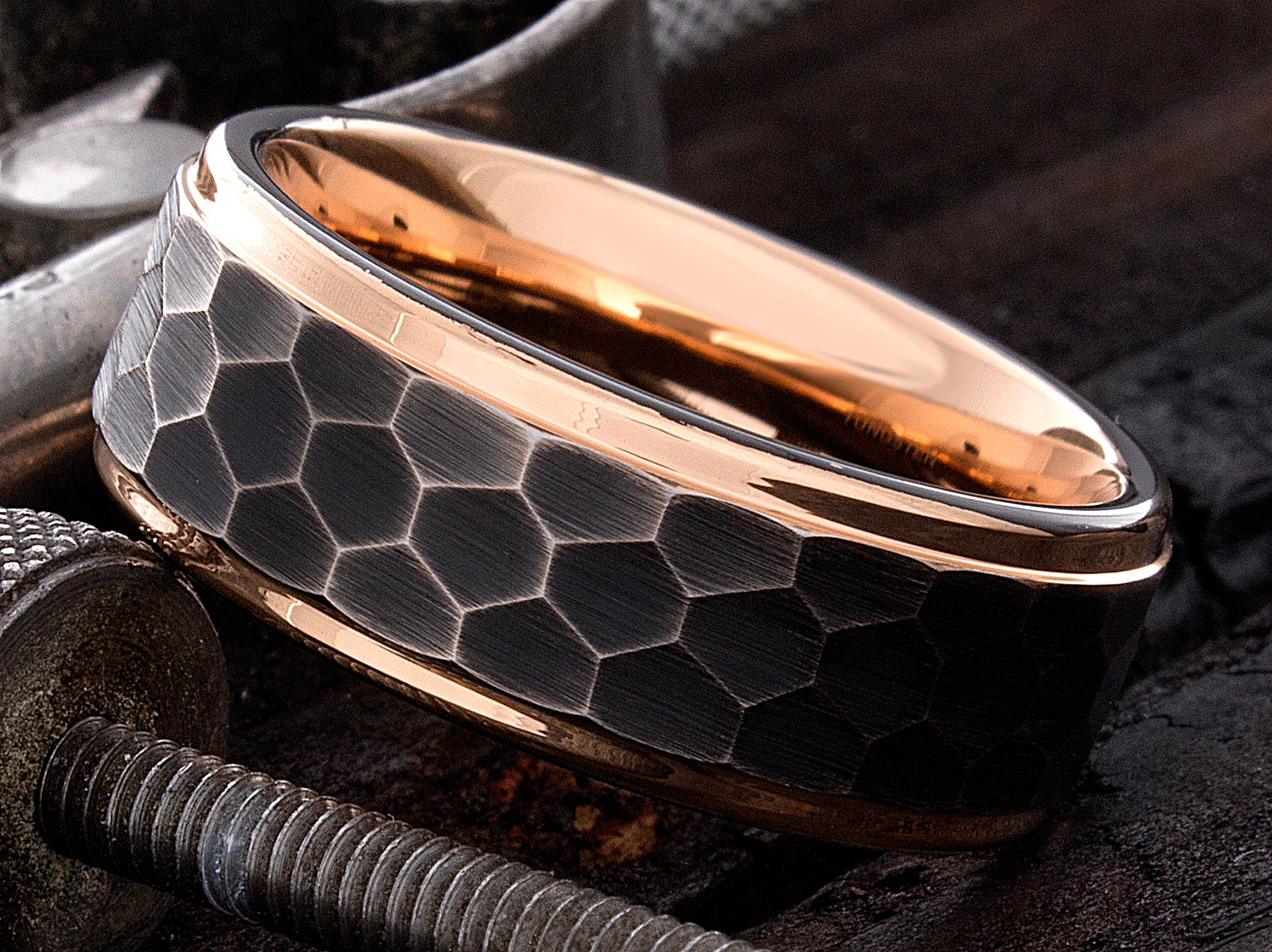 Hammered Tungsten Ring Rose Gold Tungsten Ring Custom | Etsy