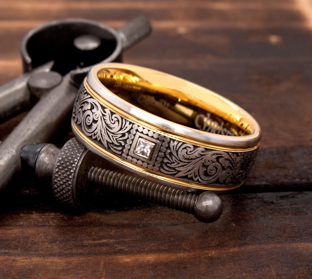 Cobalt Ring, Men's Cobalt Ring, Diamond Wedding Band, Diamond Victorian ...