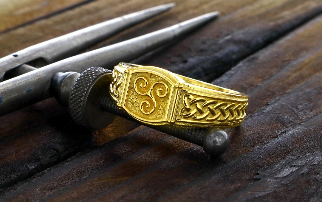 Triskelion Gold Ring, Celtic Signet Ring, Irish Gold Ring, Custom Made ...