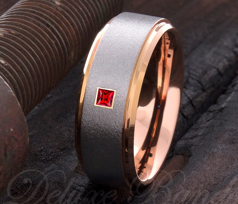 Mens Tungsten Ring - Diamond Mens Ring - Square Diamond Tungsten Ring ...