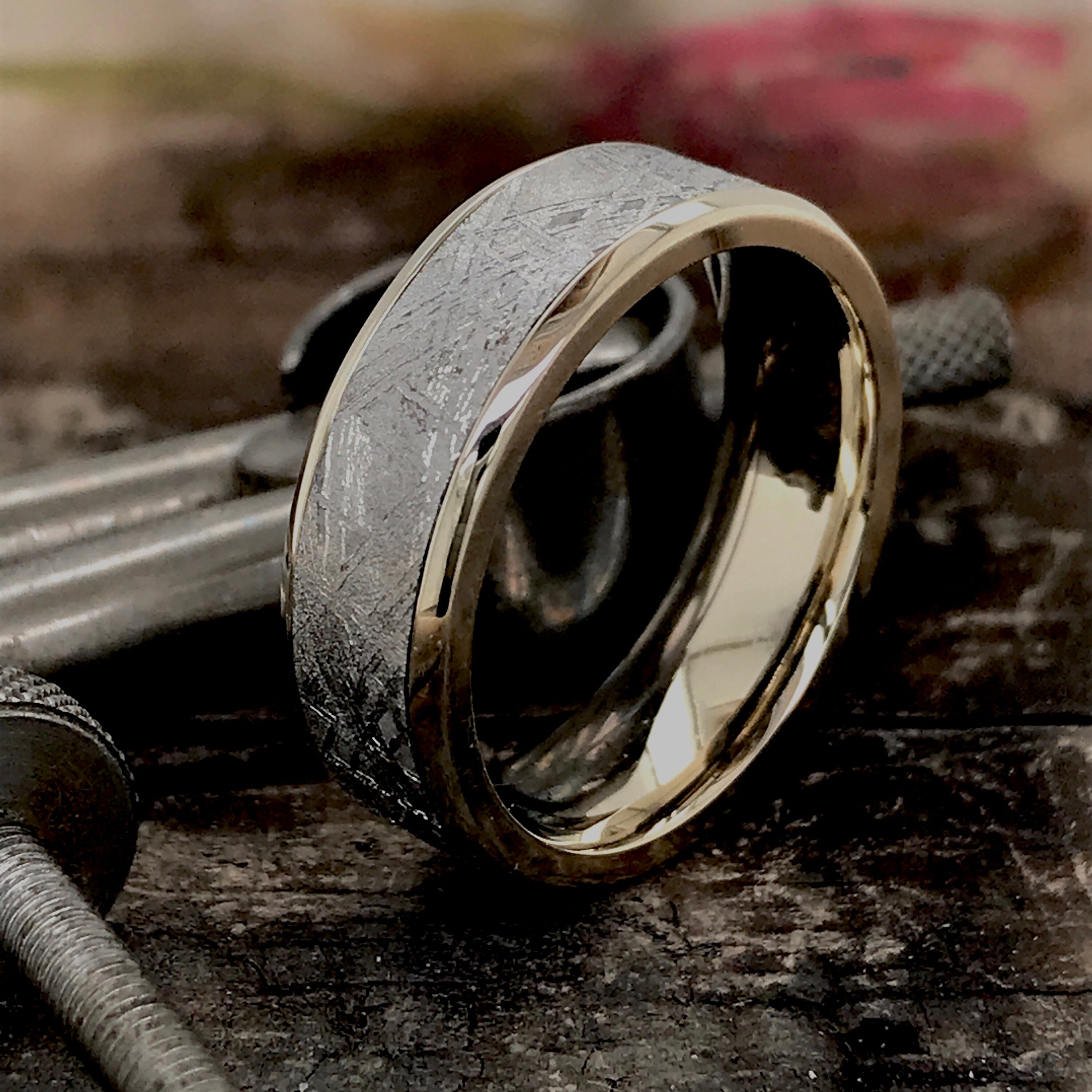 Meteorite Ring Mens Meteorite Ring Titanium Ring Mens | Etsy
