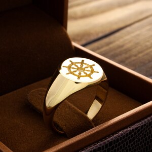 Solid Gold Buddhist Wheel of Dharma Wax Seal Signet Ring, Custom Signet Ring, Handmade Artisan ...