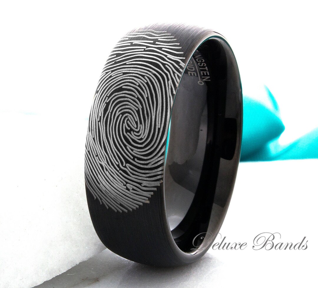 Fingerprint Ring Tungsten Wedding Band Mens Womens Promise Ring Custom ...