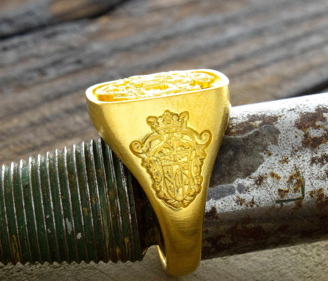Men's Gold Signet Ring, Family Crest Ring, Custom Made Ring, Statement ...