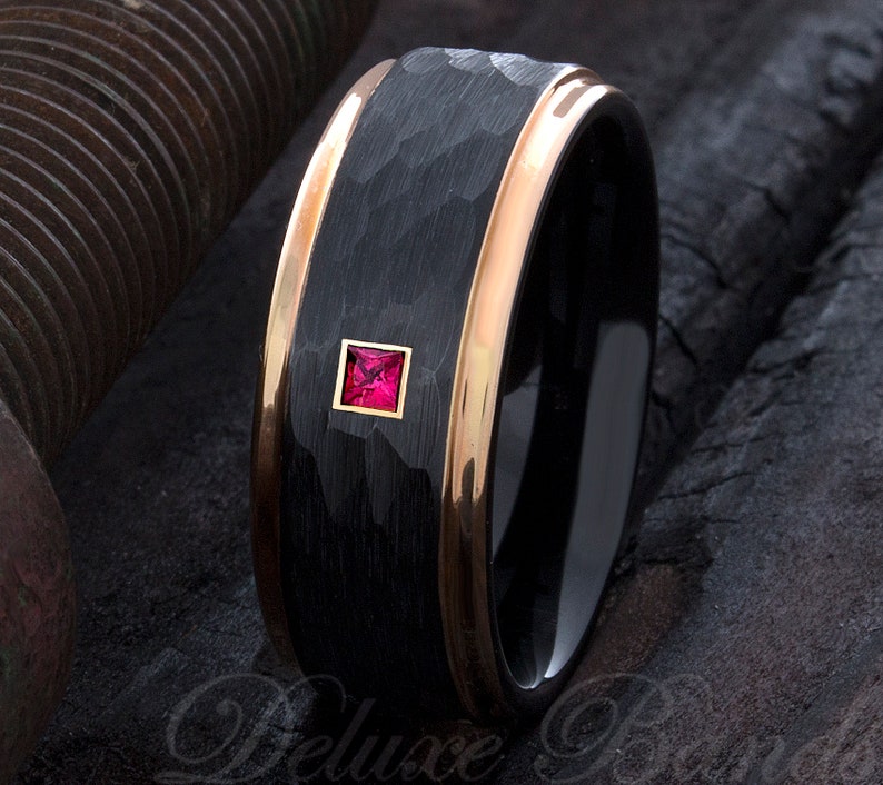 Ruby Tungsten Band Black Tungsten Ring 8mm Tungsten Ring | Etsy