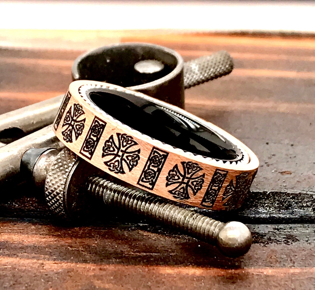 Tungsten Cross Ring - Men's Tungsten Ring - Celtic Tungsten Ring ...