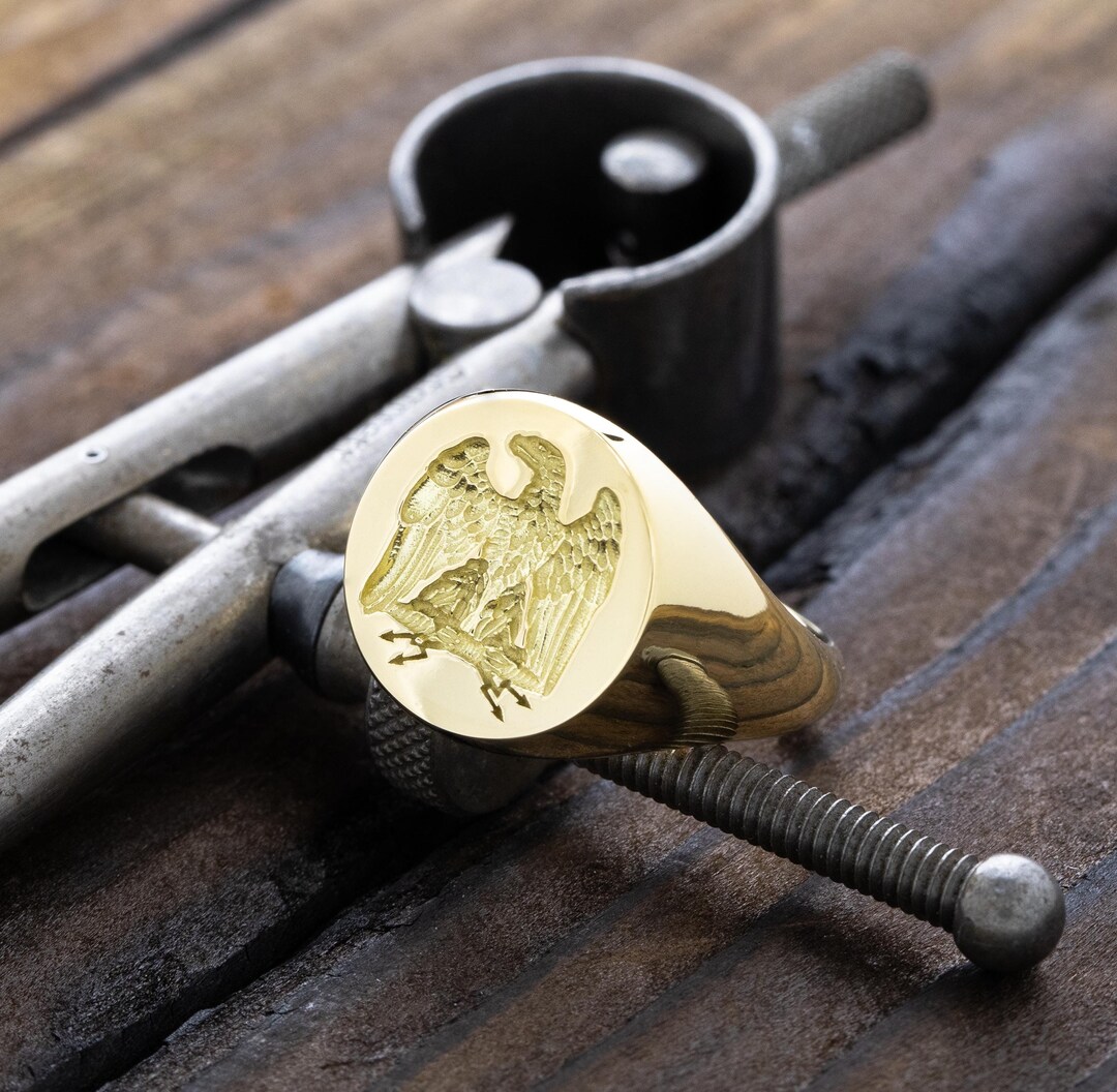 Napoleonic Eagle Ring, Napoleon Ring, Wax Seal Signet Ring, Men's Gold ...