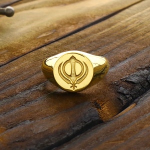Sikh Khanda Gold Ring, Solid Gold Wax Seal Signet Ring, Gift for Him, Personalized Ring, Custom ...