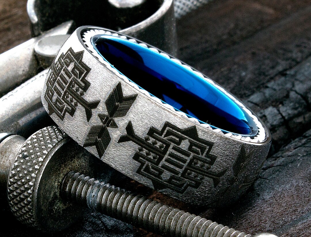 Mens Tungsten Southwestern Ring, Blue Tungsten, Native American Band ...