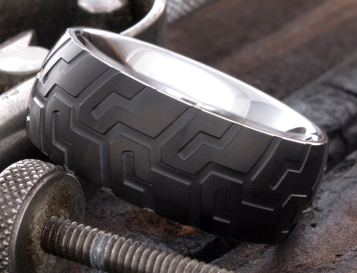 Black Wedding Ring 8mm Tungsten Ring Motorcycle Tire Ring | Etsy