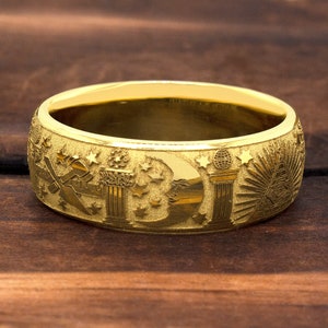 Gold Masonic Ring, Men's Gold Masonic Ring, Mason Ring, Freemason Ring ...