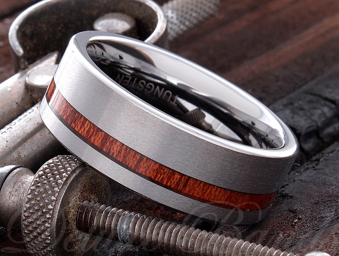 Tungsten Wood Ring - Hawaiian Koa Wood Ring - Mens Wedding Ring - Mens ...