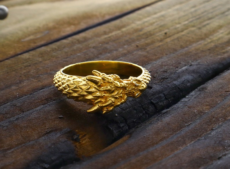 Dragon Ouroboros Ring, Emerald Eye Dragon Ring, 14k Solid Gold Ring ...
