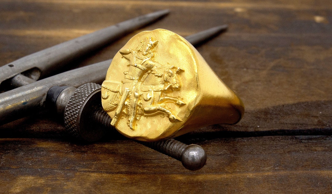 Gold Warrior Ring, Ancient Warrior Ring, Horse Ring, Solid 14k Yellow ...