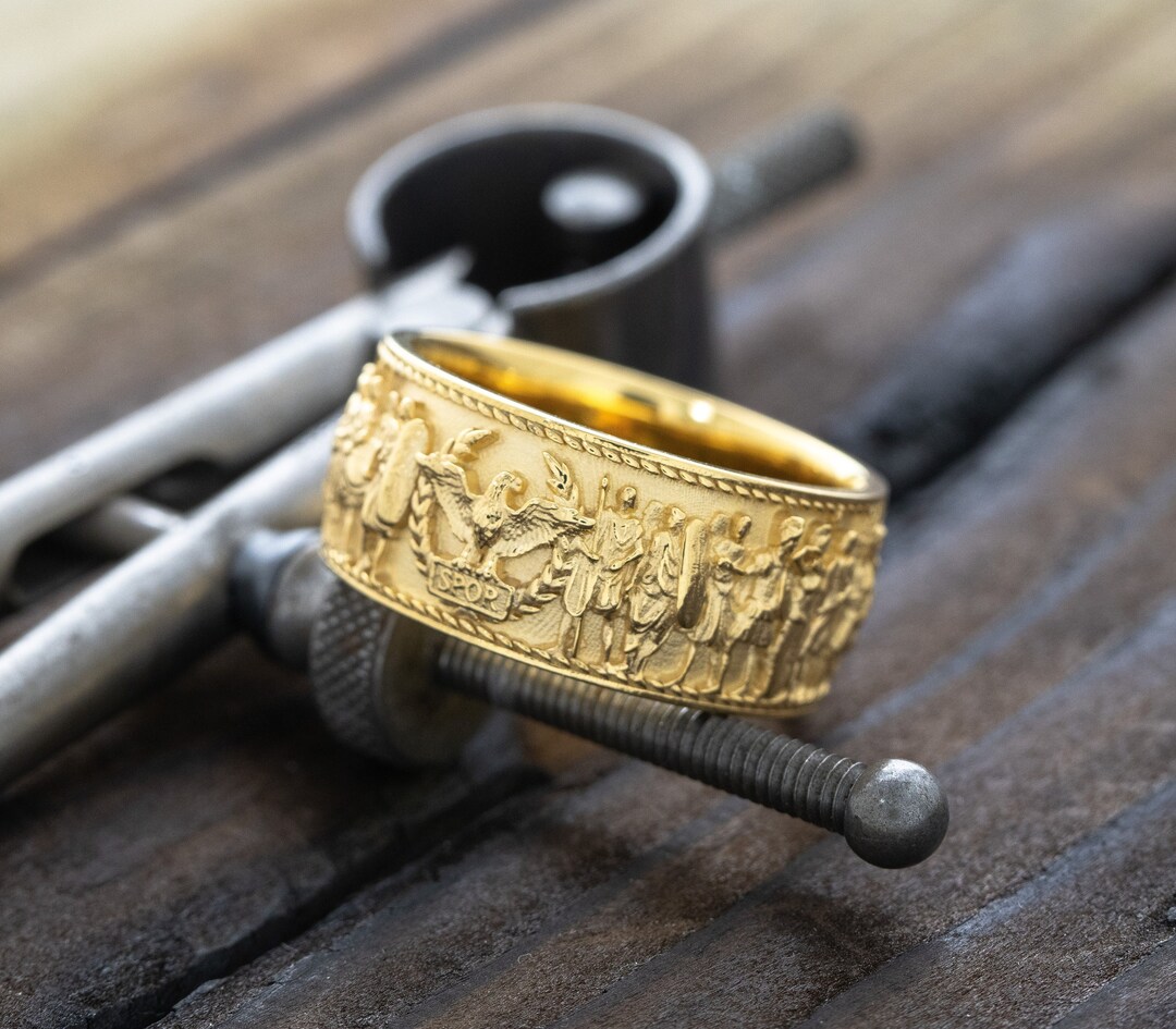 Roman Emperor Caracalla's Relief Solid Gold Ring, 10mm Solid 14k Gold ...